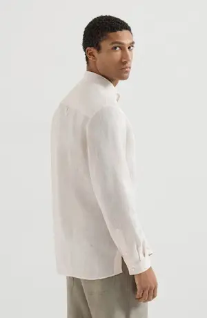 Brunello Cucinelli Linen Shirt With Mandarin Collar