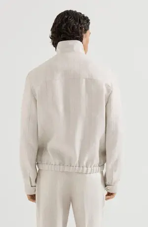 Brunello Cucinelli Chalk Stripe Chevron Zip-up Jacket - Shell