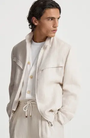 Brunello Cucinelli Chalk Stripe Chevron Zip-up Jacket - Shell
