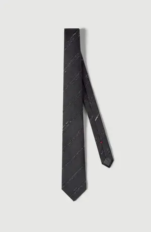 Brunello Cucinelli Brunello Cucinelli Slubbed Stripes Silk And Cotton Neck Tie Anthracite
