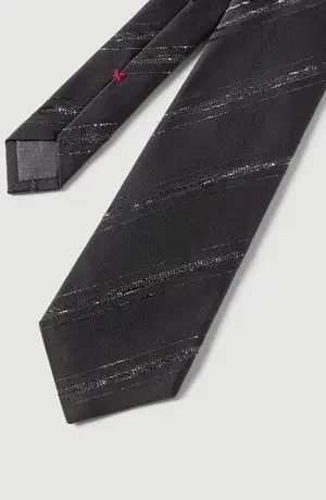 Brunello Cucinelli Slubbed Stripes Silk And Cotton Neck Tie - Anthracite
