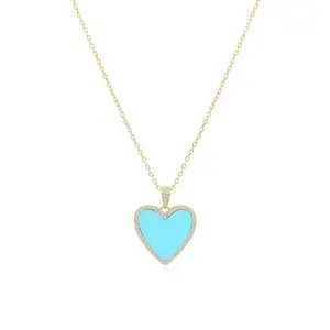 THE LOVERY FINE JEWELRY Gold-plated Sterling Silver Heart Necklace - Turquoise