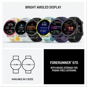 GARMIN Forerunner 57047mm Fitness Smartwatch With Amoled Display - Translucent Black/black