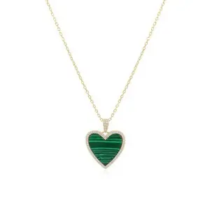 THE LOVERY FINE JEWELRY Large Heart Halo Necklace - Malachite