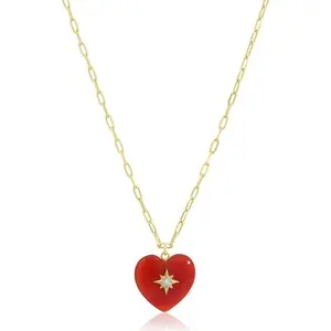 THE LOVERY FINE JEWELRY Starburst Heart Paperclip Necklace - Agate