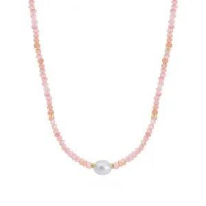 THE LOVERY FINE JEWELRY 14k Yellow Gold Opal Bead Pearl Necklace - Pink