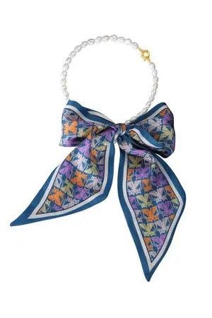 CLASSICHARMS Baroque Freshwater Pearl Necklace & Silk Scarf Set - Blue
