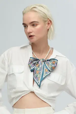 CLASSICHARMS Baroque Freshwater Pearl Necklace & Silk Scarf Set - Blue