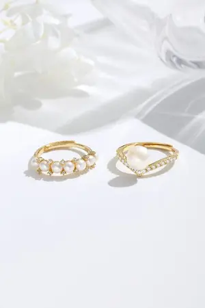 CLASSICHARMS Freshwater Pearl And -filled Stackable Ring Set
