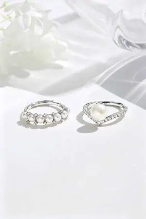 CLASSICHARMS Freshwater Pearl And Cubic Zirconia Stackable Ring Set - Silver