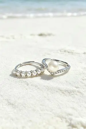 CLASSICHARMS Freshwater Pearl And Cubic Zirconia Stackable Ring Set