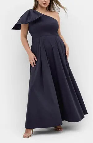 City Chic Captivated One Shoulder Maxi Dress - Navy