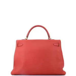 Hermès Kelly Handbag Brown Clemence With Gold Hardware 35 - Sienne
