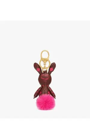 Mcm Rabbit Charm In Visetos Monogram Canvas With Leather Trim