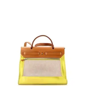 Hermès Herbag Zip Berline Vache Canvas And Leather 31 - Lime