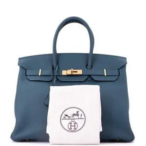 Hermès Birkin Handbag Blue Togo With Gold Hardware 35 - Colvert