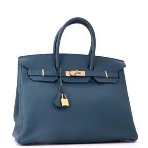Hermès Birkin Handbag Blue Togo With Gold Hardware 35 - Colvert