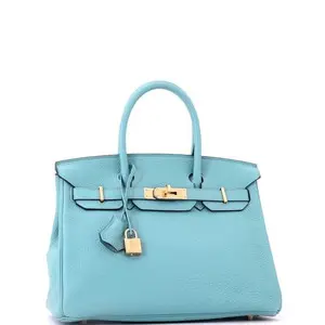 Hermès Birkin Handbag Clemence With Gold Hardware 30 - Blue