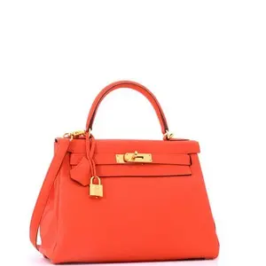 Hermès Kelly Handbag Orange Togo With Gold Hardware 28 - Red
