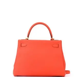 Hermès Kelly Handbag Orange Togo With Gold Hardware 28 - Red