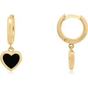 THE LOVERY Fine Jewelry Mini Heart Dangle Hoop Earrings - Onyx
