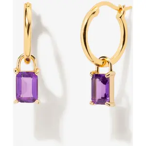 LITTLE SKY STONE Little Sky Stone Gold Plated Sterling Silver Hoop Earrings With Gemstone Charm Amethyst