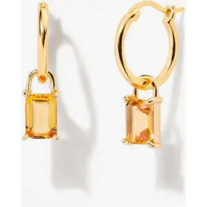 LITTLE SKY STONE Little Sky Stone Gold Plated Sterling Silver Hoop Earrings With Gemstone Charm Citrine