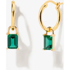 LITTLE SKY STONE Little Sky Stone Gold Plated Sterling Silver Hoop Earrings With Gemstone Charm Emerald