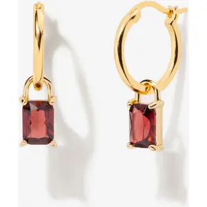 LITTLE SKY STONE Little Sky Stone Gold Plated Sterling Silver Hoop Earrings With Gemstone Charm Garnet