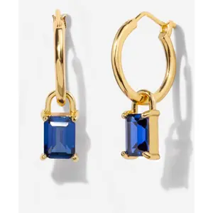 LITTLE SKY STONE Gold Plated Sterling Silver Hoop Earrings With Gemstone Charm - Sapphire