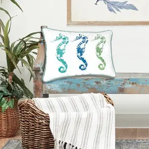 C&F HOME Three Seahorses Trio Cotton Blend Lumbar Accent Pillow 12" X 16
