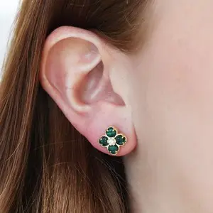 THE LOVERY FINE JEWELRY And Cubic Zirconia Flower Stud Earrings - Malachite