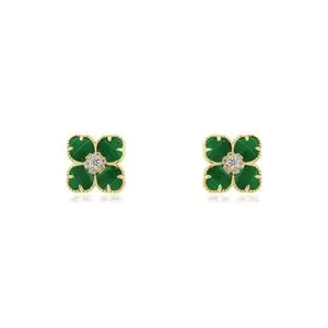 THE LOVERY FINE JEWELRY And Cubic Zirconia Flower Stud Earrings - Malachite