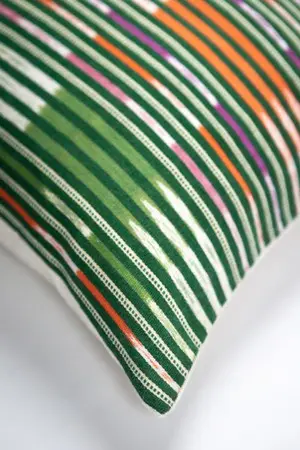 ARCHIVE NEW YORK Vintage Verde Ikat Stripe Handwoven Throw Pillow