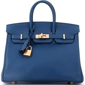HERMÈS Birkin Handbag Blue Swift With Gold Hardware 25