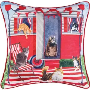 C&F HOME Cat Caravan Cotton Blend Hd Printed Accent Throw Pillow 18" X 18 - Red