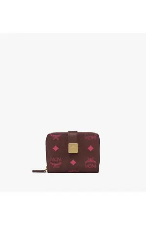 Mcm Aren Brass Plate Wallet In Visetos - Cinnamon