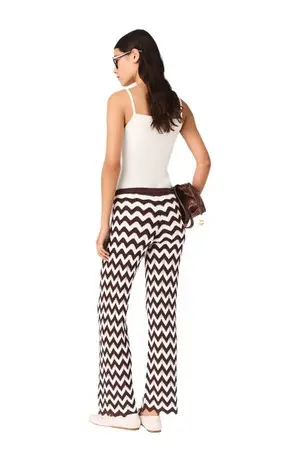 Maje Crochet Zigzag Wide Leg Trousers - Brown/white