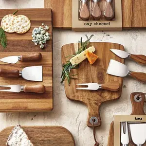 TAG Long Acacia Wood Cheese Board Set With Stainless Steel Utensils