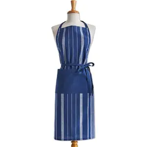 TAG Lapis Stripe Cotton Cooking Baking Apron Large Pocket - Blue