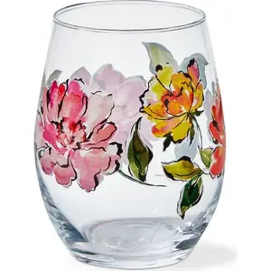 TAG In Bloom Stemless Wine Glasses Dishwasher Safe Drinkware - Multicolored
