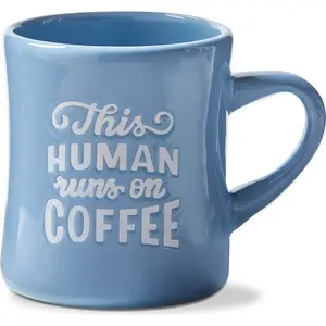 TAG This Human Runs On Coffee Diner Mug Periwinkle Stoneware Everyday - Blue