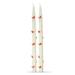 TAG Garden Butterfly Hand Painted Taper Candles - White