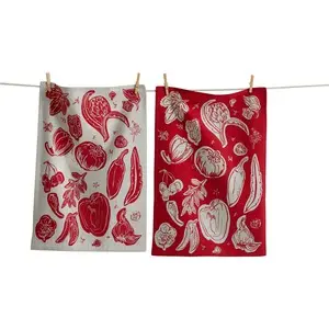 TAG Canyon Print Veggies Dishtowel S/2 Multi Cotton Everyday - Red