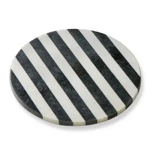 TAG Striped Round Marble Board Multi Marble Everyday - Black