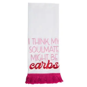 TOTALEE GIFT Might Be Carbs Tea Towel W/ Tassels Cotton White - Red