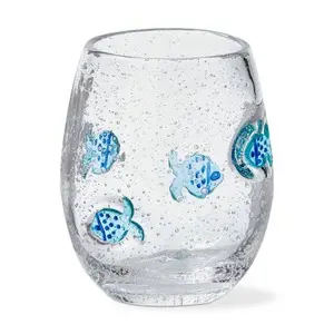TAG Fish Bubble Glass Stemless Wine Glass Everyday Drinkware - Blue