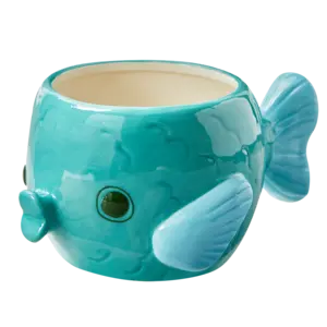 TAG Fish 4" Planter Teal Earthenware Summer - Blue