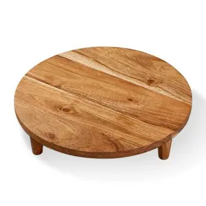 TAG Arc Round Footed Server Natural Acacia Wood Everyday Serving Tray - Brown