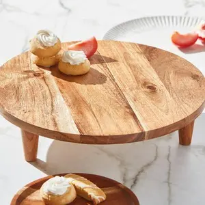 TAG Arc Round Footed Server Natural Acacia Wood Everyday Serving Tray